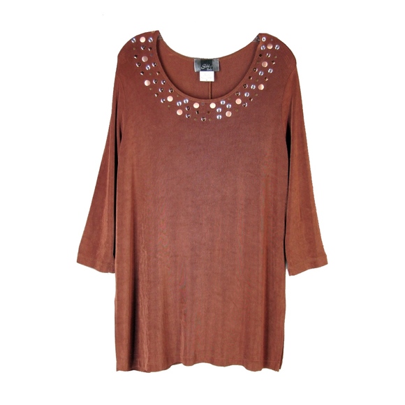Slinky Brand | Tops | Slinky Embellished Travel Knit 34 Slv Tunic Xl ...